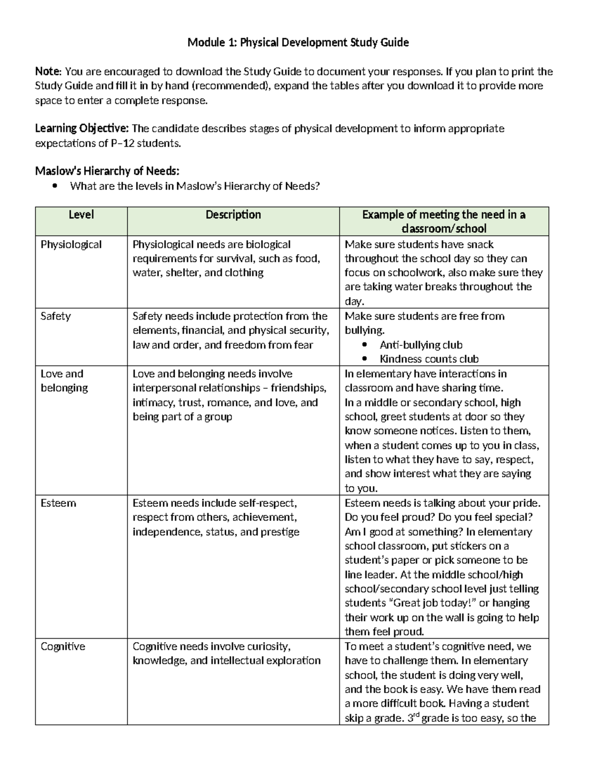 Module 1 - Physical Development Study Guide - Studocu