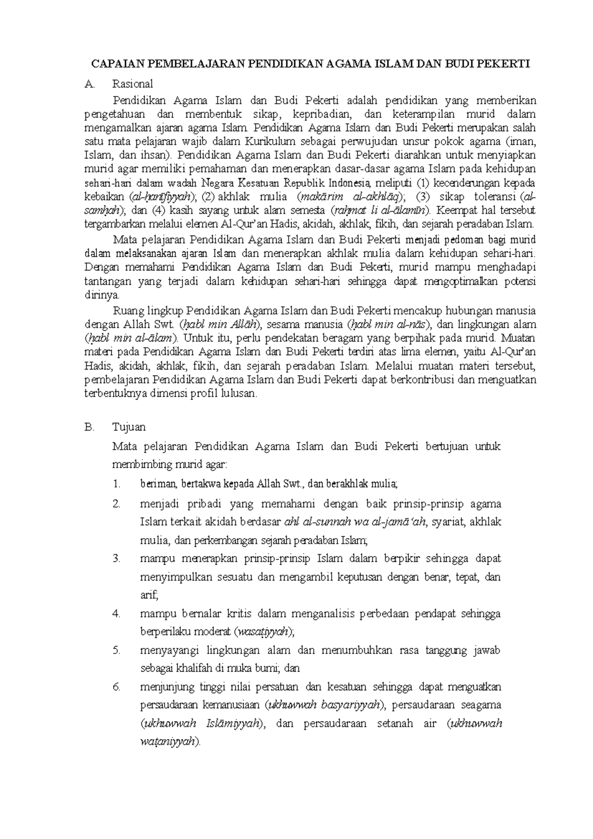 CP 046 FASE C: Capaian Pembelajaran Semua Mata Pelajaran - Studocu