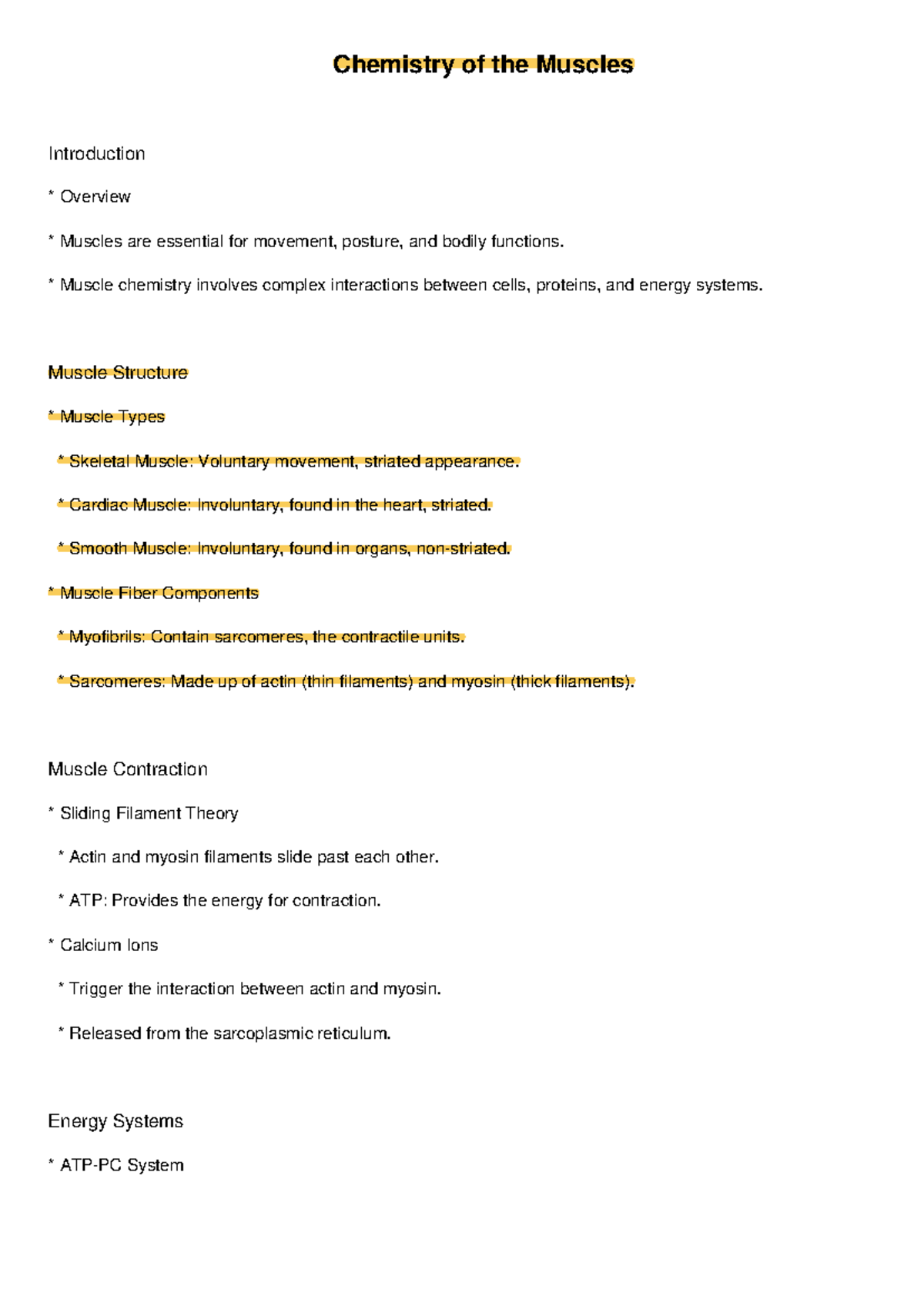 Chemistry of the Muscles: Detailed Overview and Mechanisms - Studocu