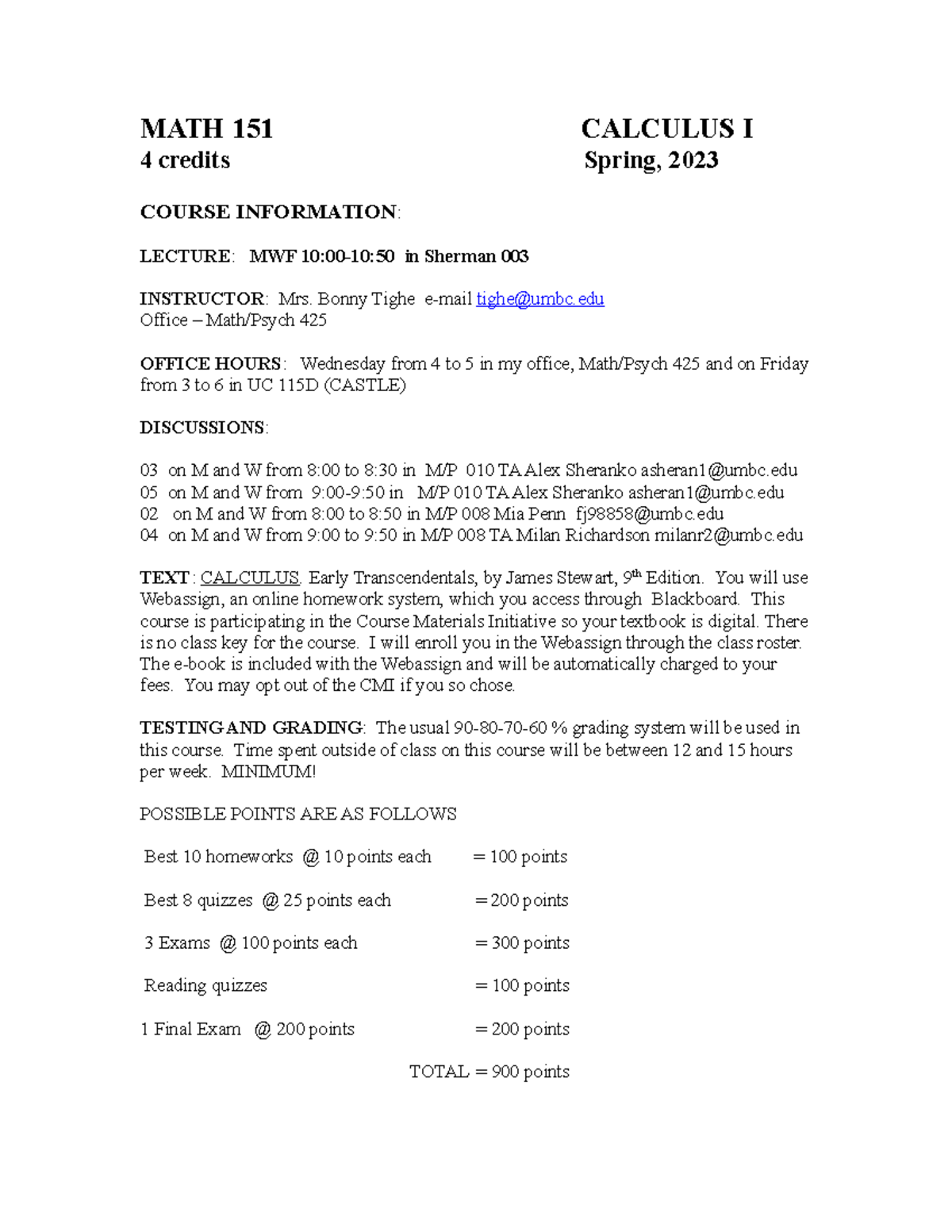 MATH 151 Syllabus: Calculus I - Spring 2023 Overview - Studocu