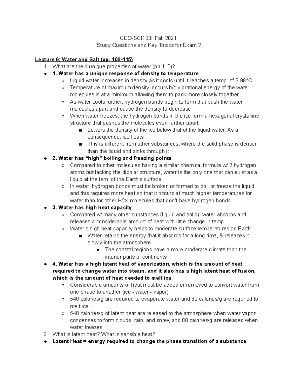 Study guide 2 - GEO-SCI103: Fall 2021 Study Questions and Key Topics ...
