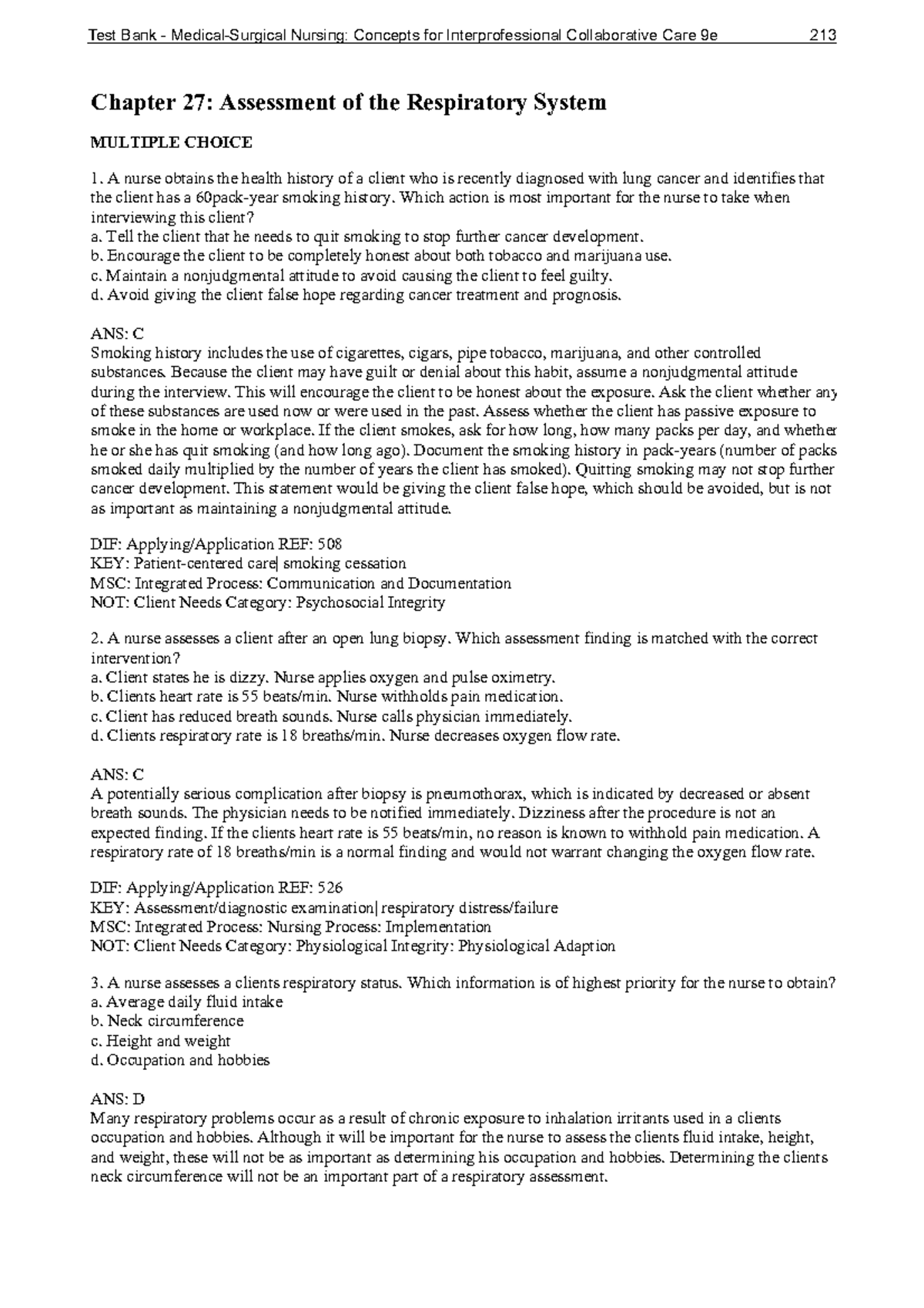 Chapter 27: Respiratory System Assessment Exam Questions and Answers ...