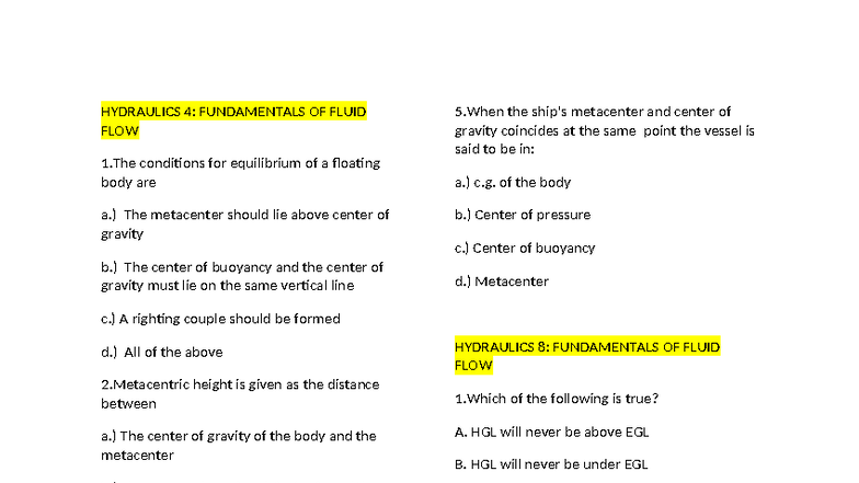 HYDRAULICS 4: FUNDAMENTALS OF FLUID FLOW & HEAD LOSSES - Studocu
