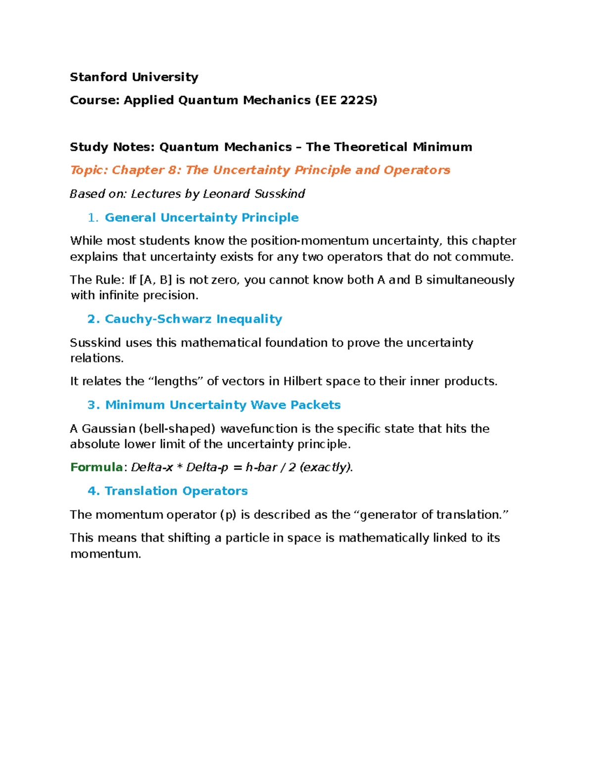 EE Study Notes: Quantum Mechanics Ch8 - Uncertainty Principle Summary ...