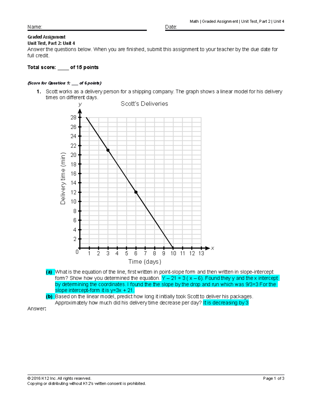 410 Unit Test Part 2 Check Point Math Graded Assignment Unit Test Part 2 Unit 4 Name