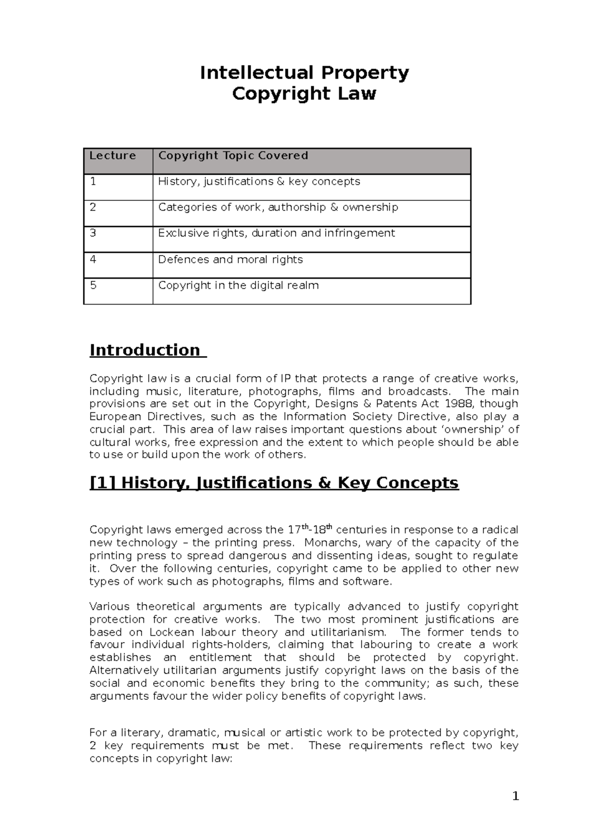 Copyright Law Lecture Notes: Key Concepts & Principles Explained - Studocu
