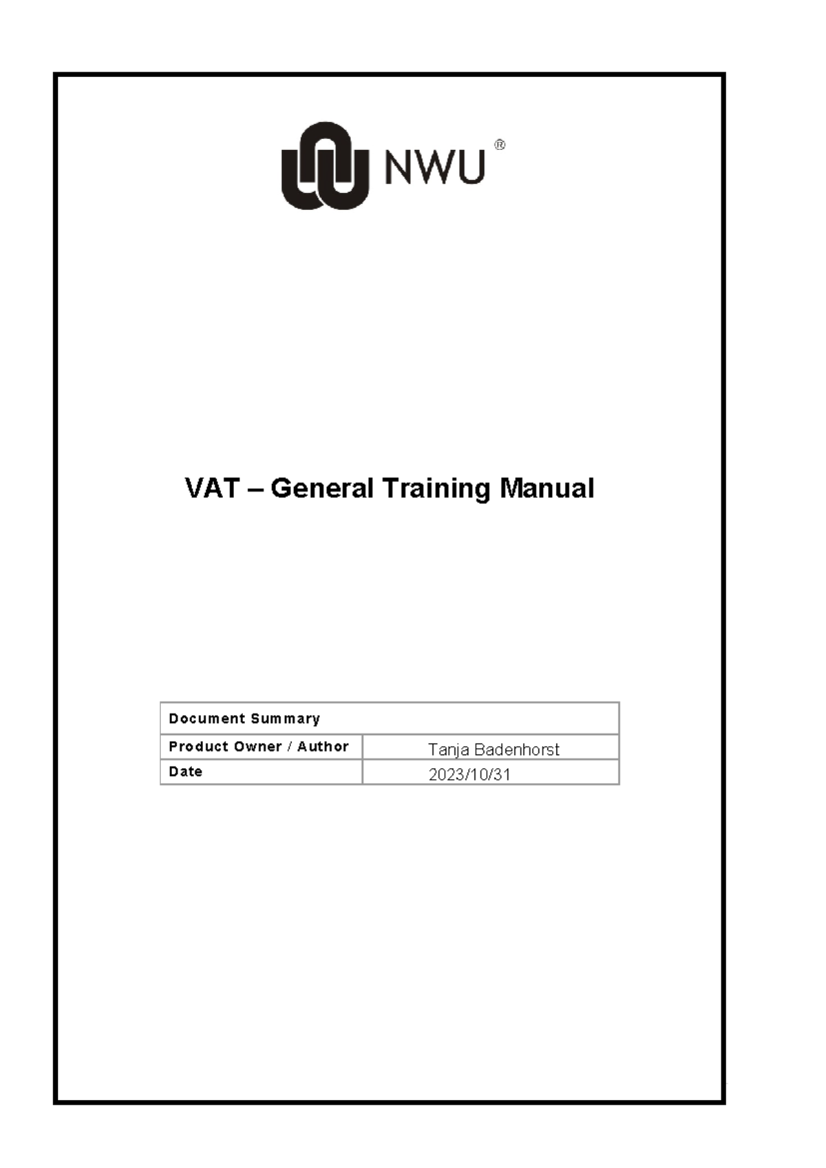 VAT General Training Manual: Key Concepts and Guidelines for Compliance ...