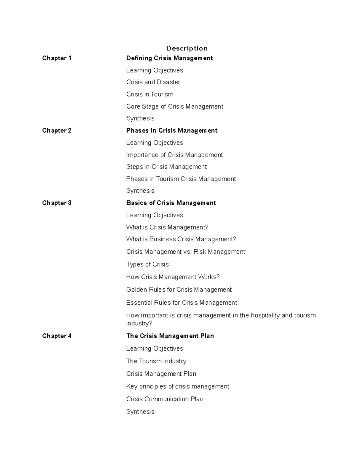 Course outline crowd and crisis management - Description Chapter ...