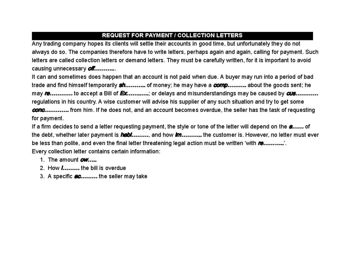 REQUEST FOR PAYMENT COLLECTION LETTERS: A Guide to Effective ...