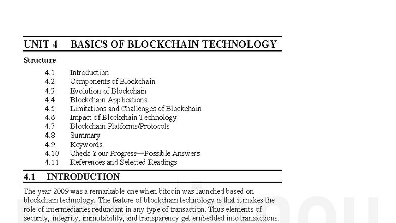UNIT 4: BASICS OF BLOCKCHAIN TECHNOLOGY - Overview and Applications - Studocu