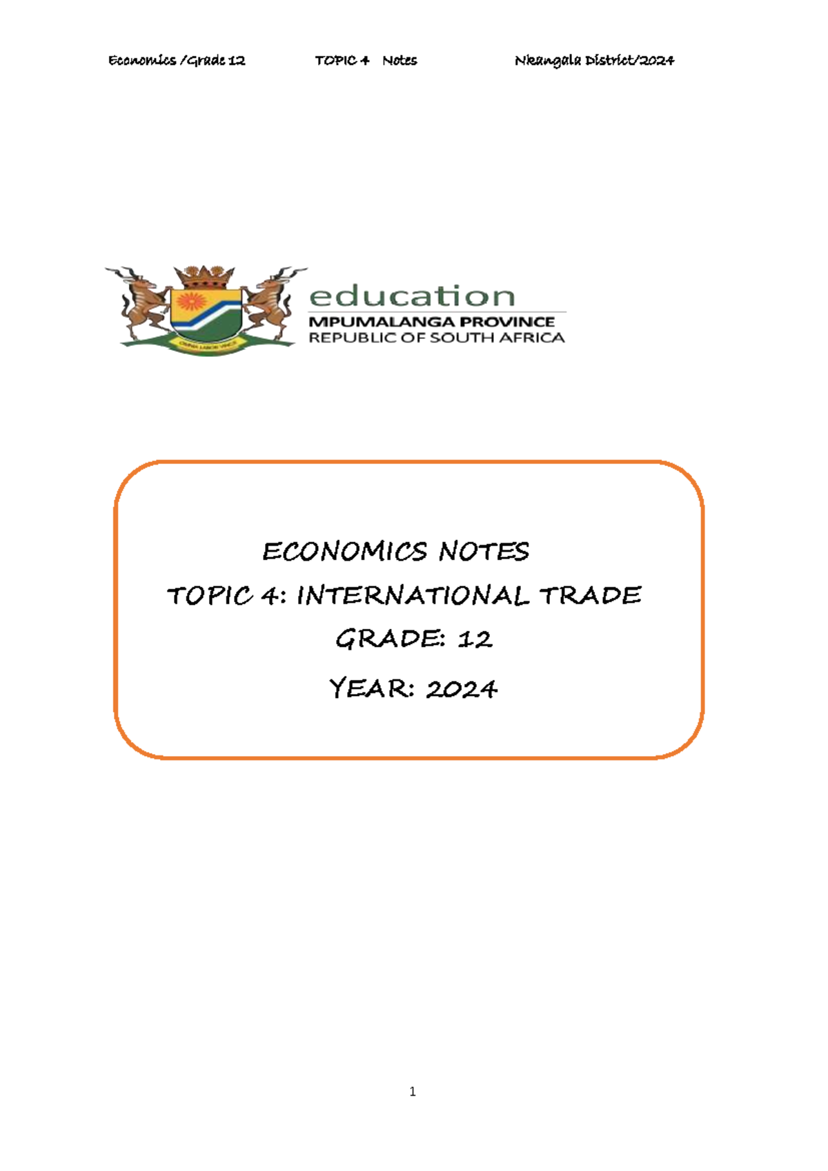 Economics 12 - Topic 4: International Trade Notes (2024) - Studocu