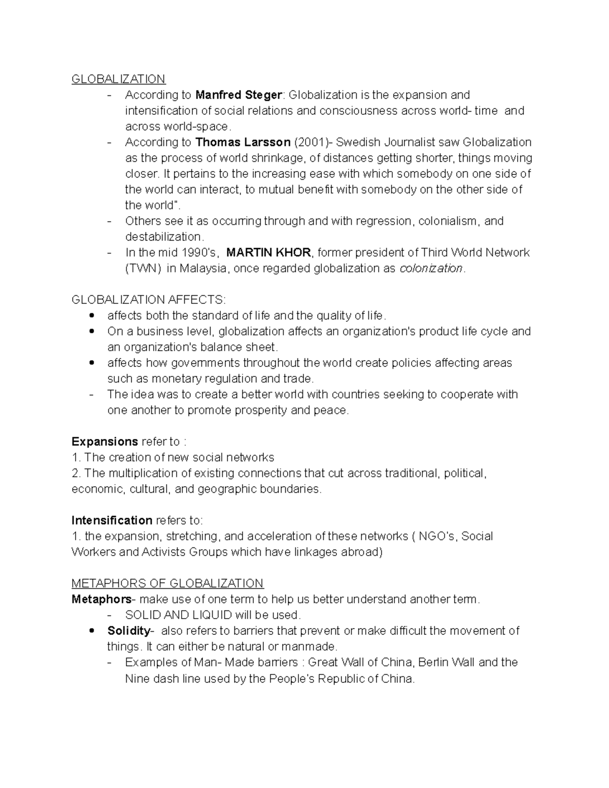 1 Globalization lecture notes - GLOBALIZATION According to Manfred ...