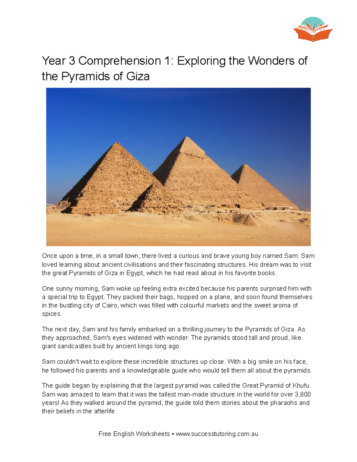 Year 3 Comprehension Worksheet 1: The Wonders of the Pyramids - Studocu