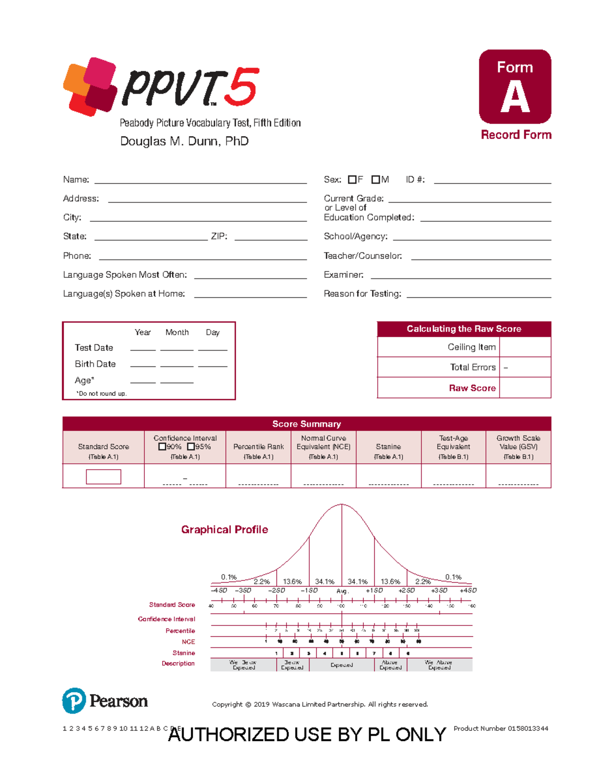 Form A Picture Vocabulary Test (PVVT5) Record Form - Studocu