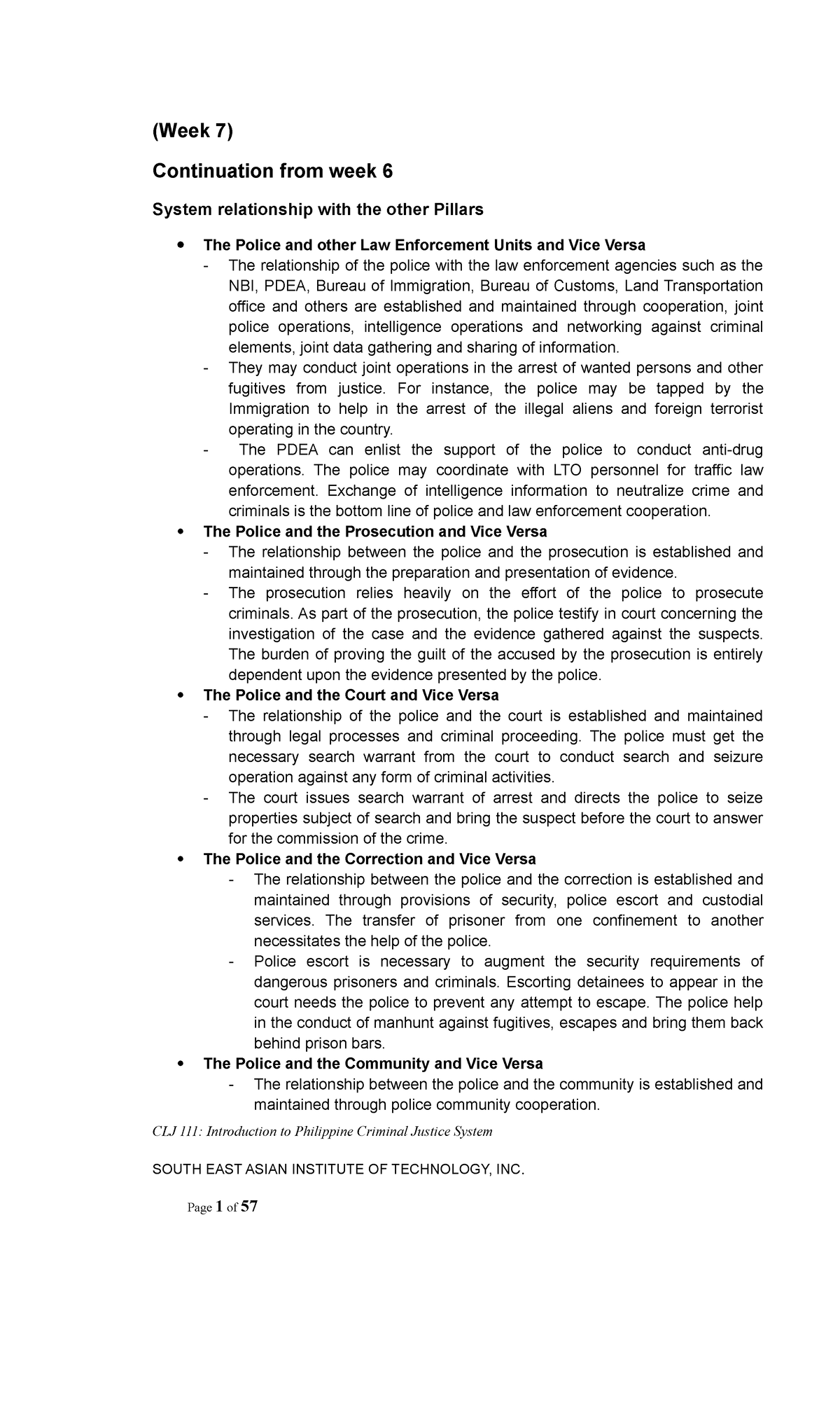 CLJ111 - Midterm: Police Relationships with Law Enforcement Agencies ...