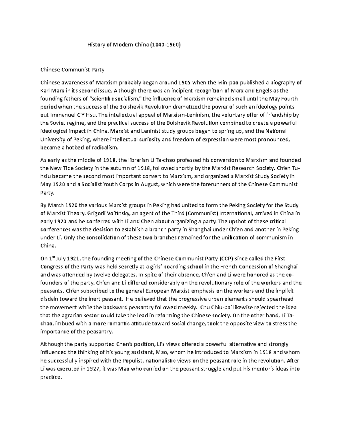 CCP-KMT United Front: Formation and Ideological Development - Studocu