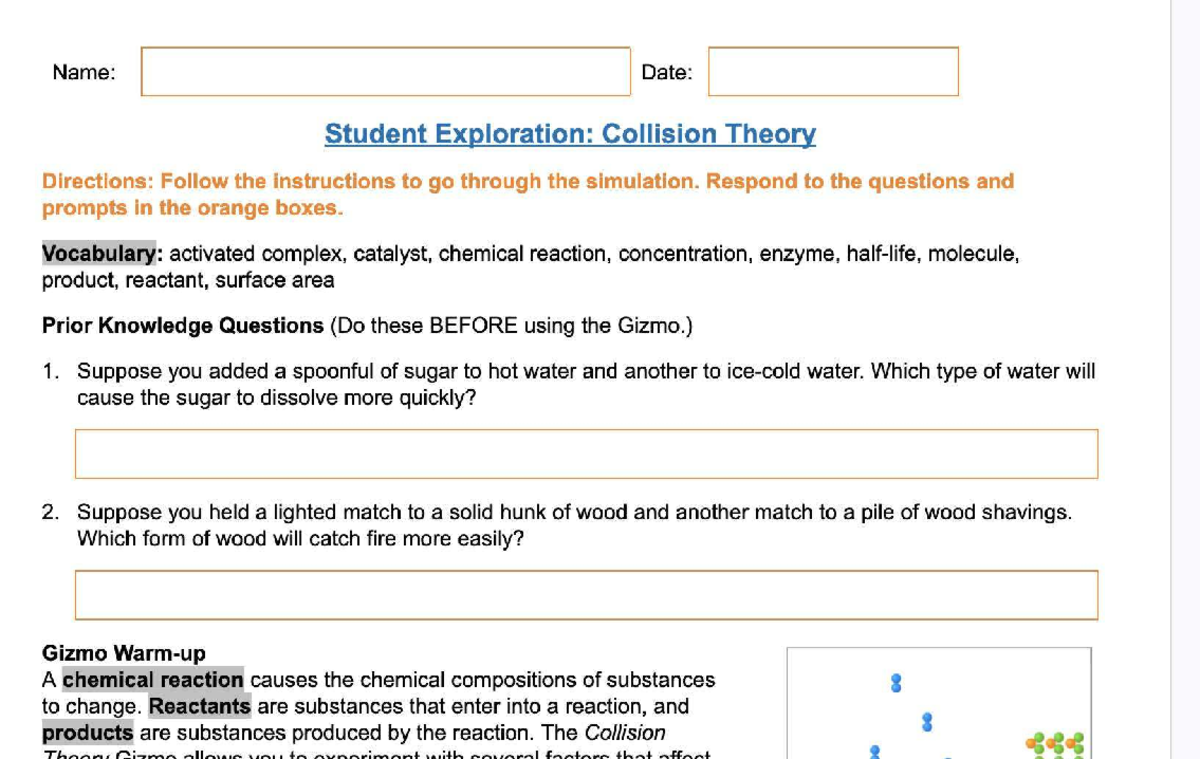 Student Exploration: Collision Theory Simulation Guide - Studocu