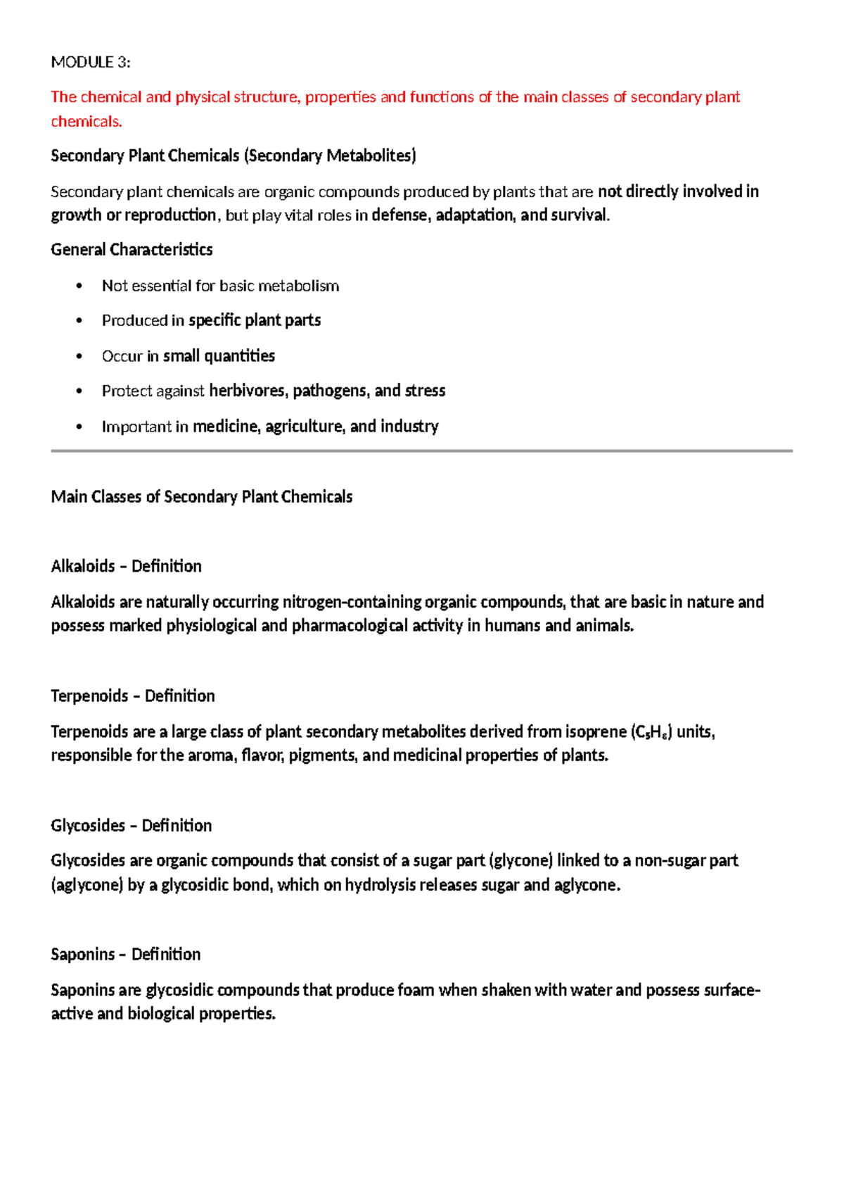 Module 3: Secondary Plant Chemicals - Structure, Properties & Functions ...
