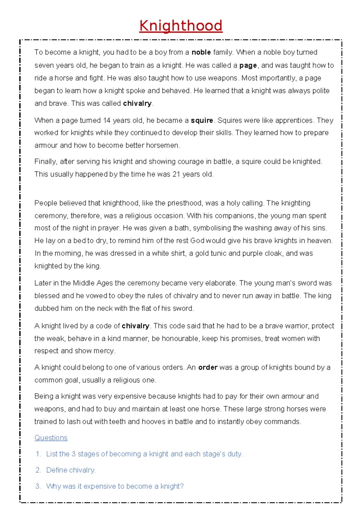8b. Knighthood: Stages, Duties, and Chivalry Explained - Studocu