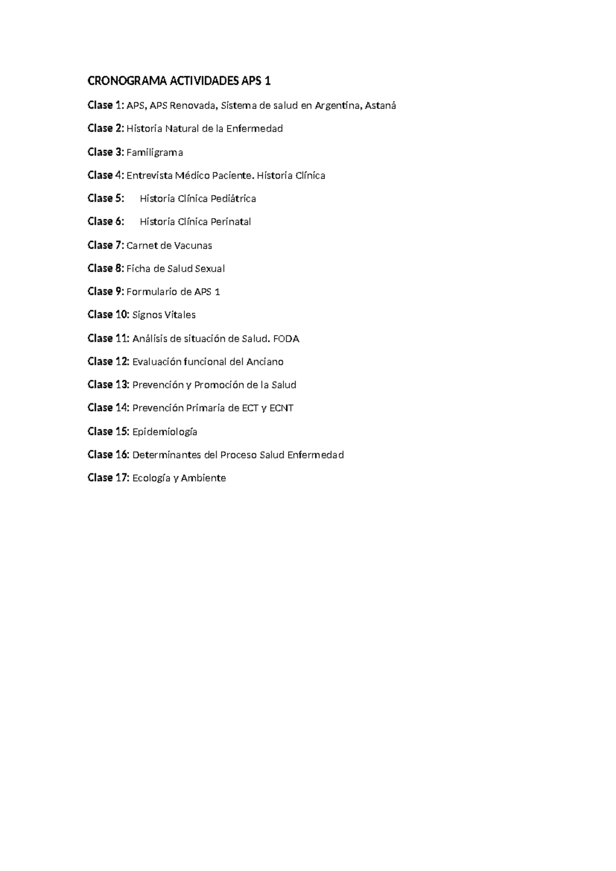 Cronograma APS 1 2024 - A´PS - CRONOGRAMA ACTIVIDADES APS 1 Clase 1 ...