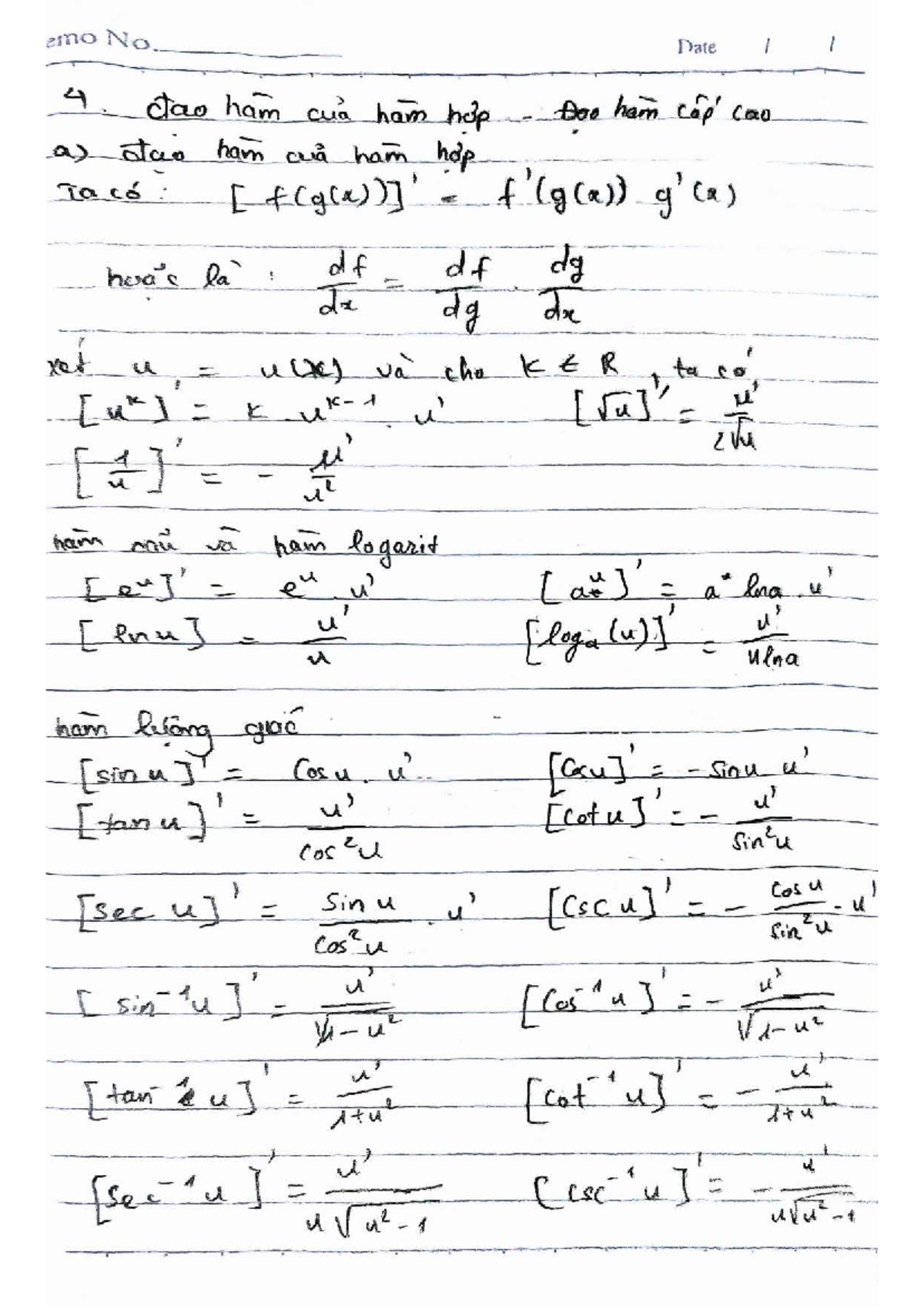 Đạo Hàm - Công Thức Đạo Hàm (MATH 101) - Studocu