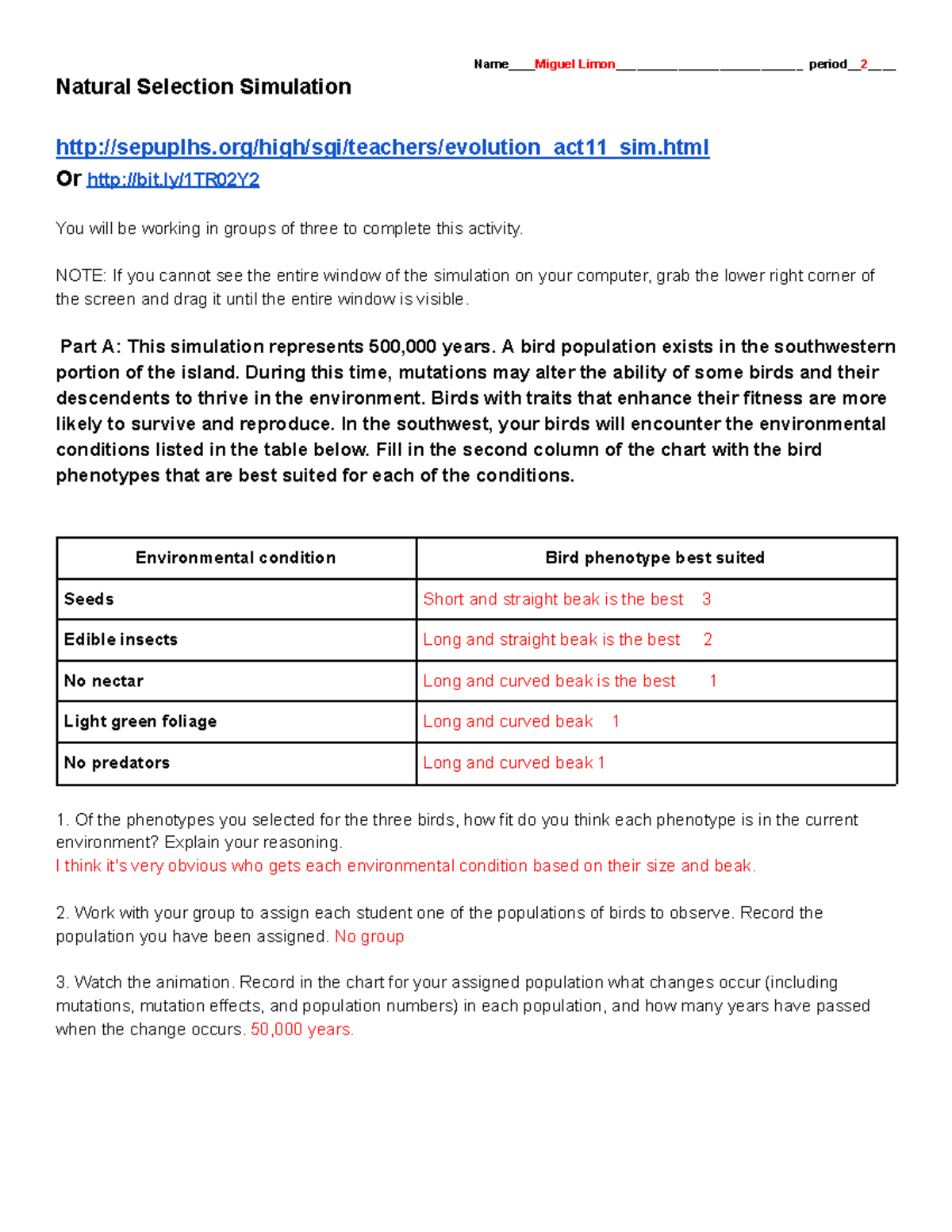 Natural Selection Simulation Activity Reflection and Analysis - Studocu