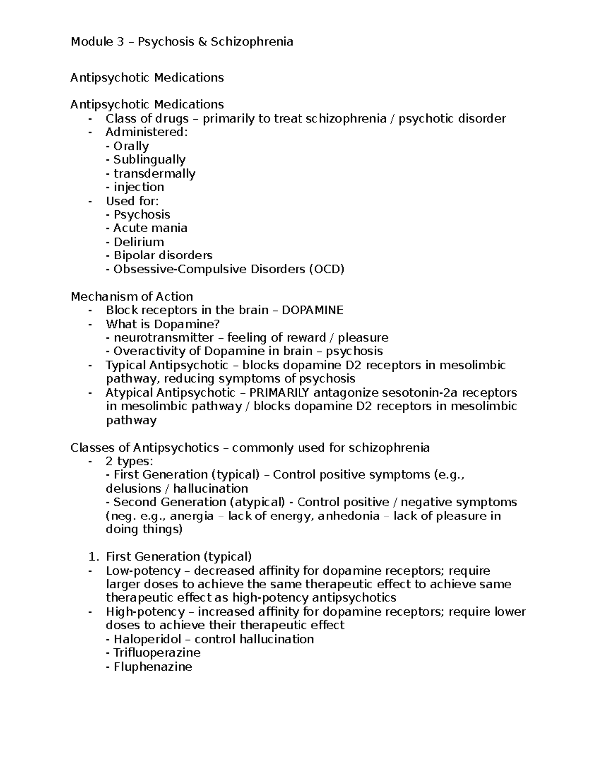 Module 3 - Antipsychotic Medications in Psychosis & Schizophrenia - Studocu