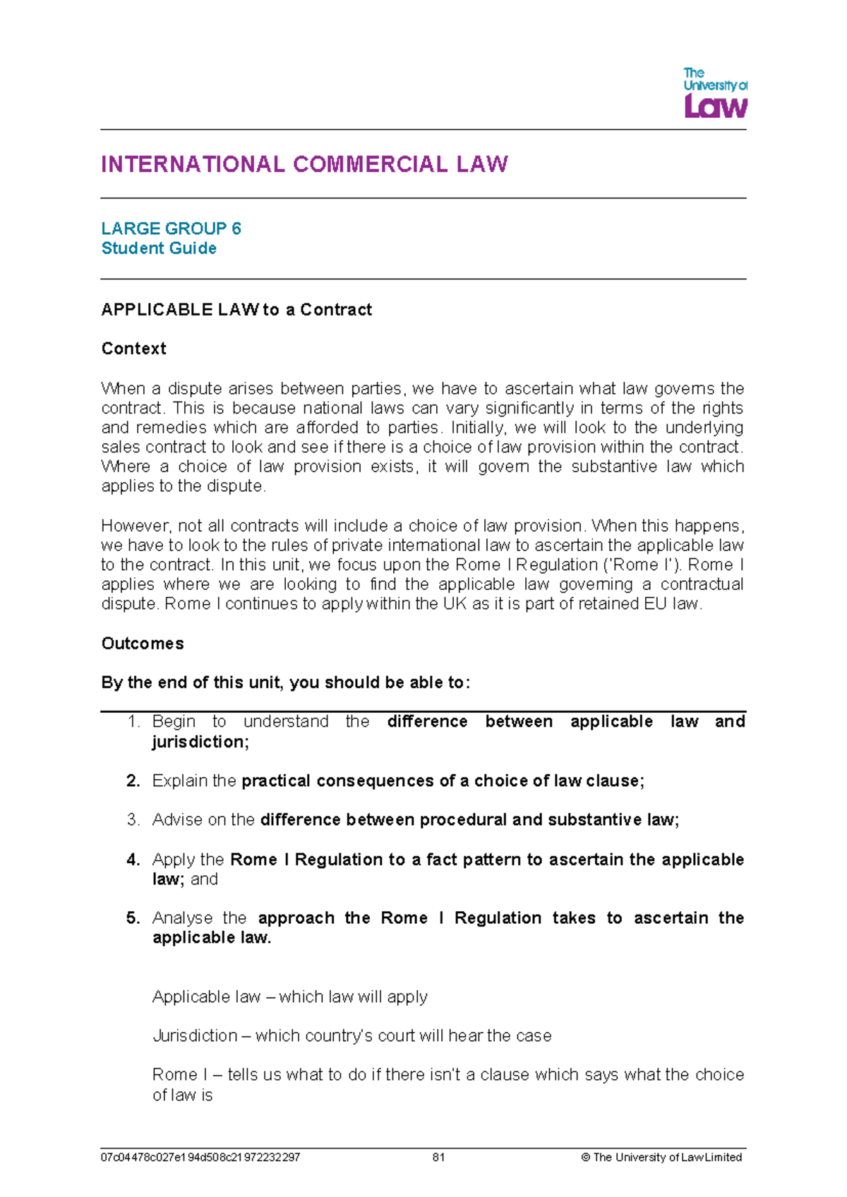 INTERNATIONAL COMMERCIAL LAW - LECTURE 6: APPLICABLE LAW & JURISDICTION ...