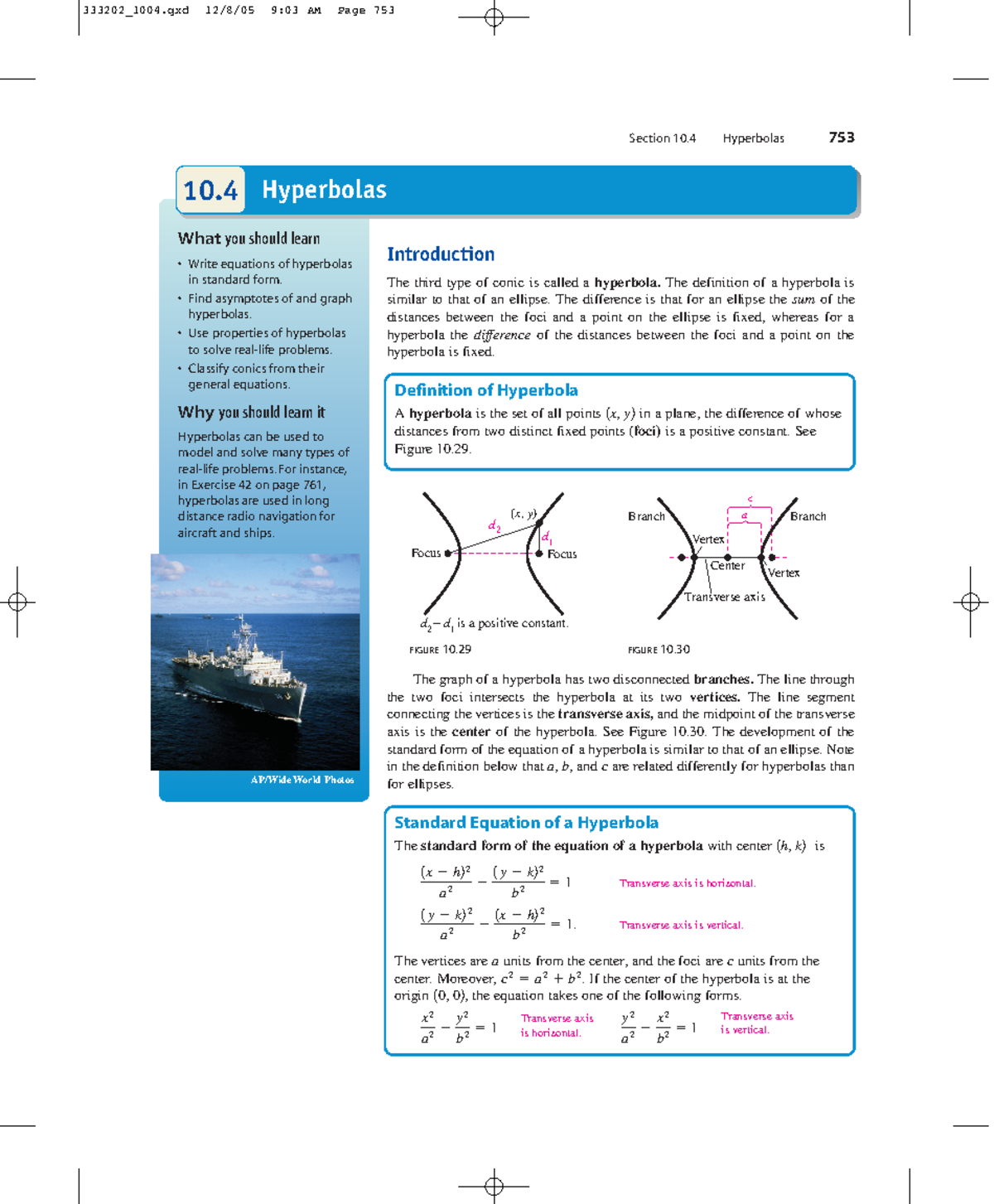 Section 10 Hyperbolas: Understanding the Properties and Equations - Studocu