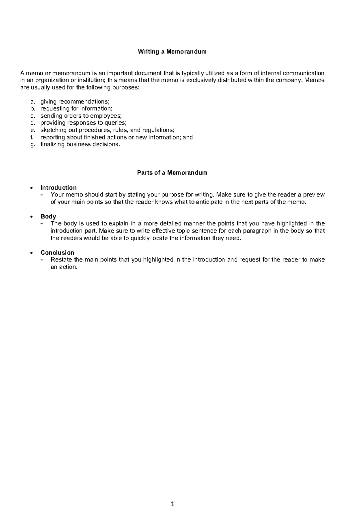 WEEK 17: Writing a Memorandum Guide for Internal Communication - Studocu