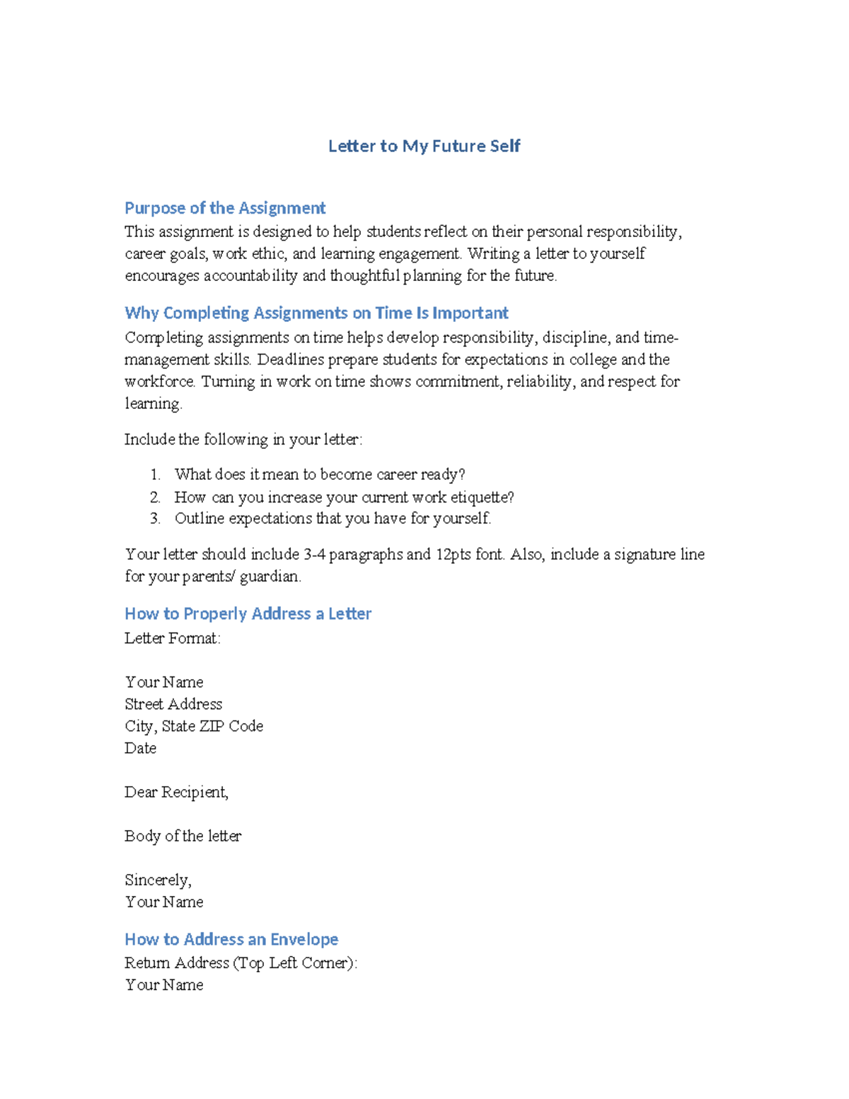 Letter to My Future Self: Reflection Assignment - Studocu