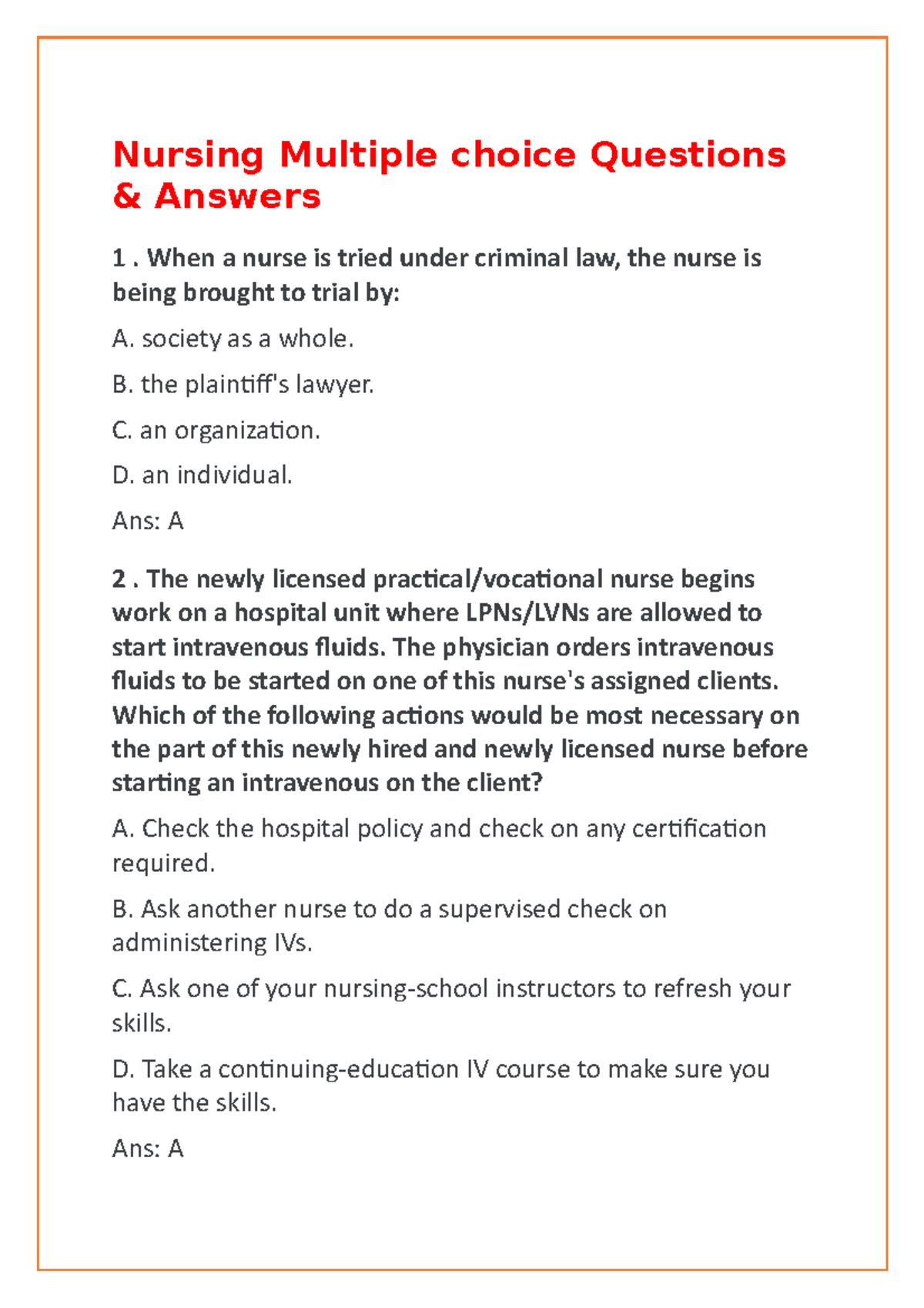 Nursing MCQs & Answers for Review and Practice Exam Preparation - Studocu