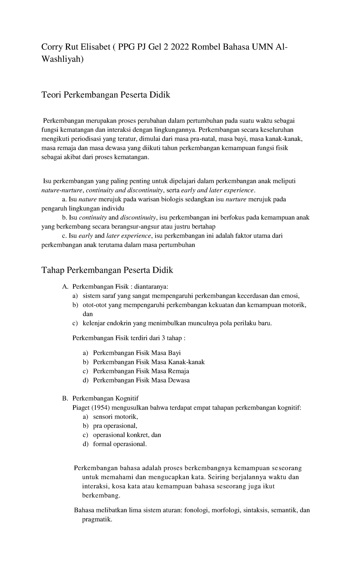 Teori Perkembangan PPD - Corry Rut Elisabet ( PPG PJ Gel 2 2022 Rombel ...