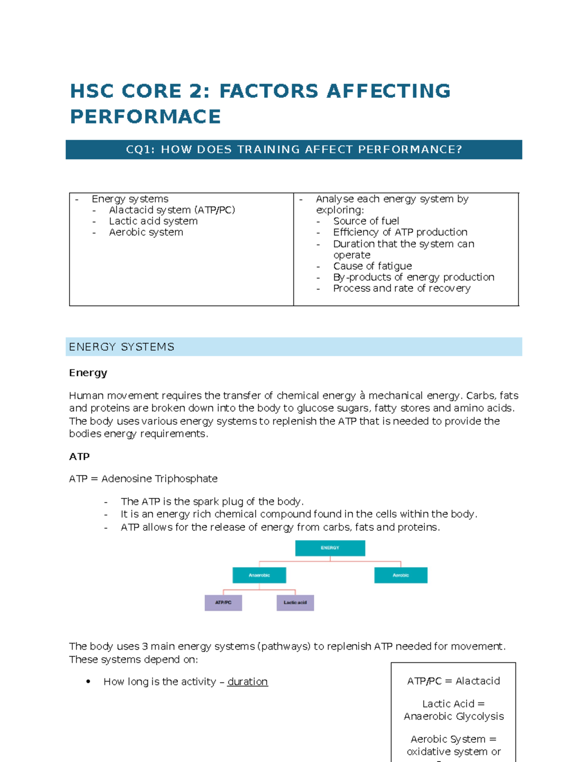 HSC Core 2: Factors Affecting Performance - Nutrition and Training ...