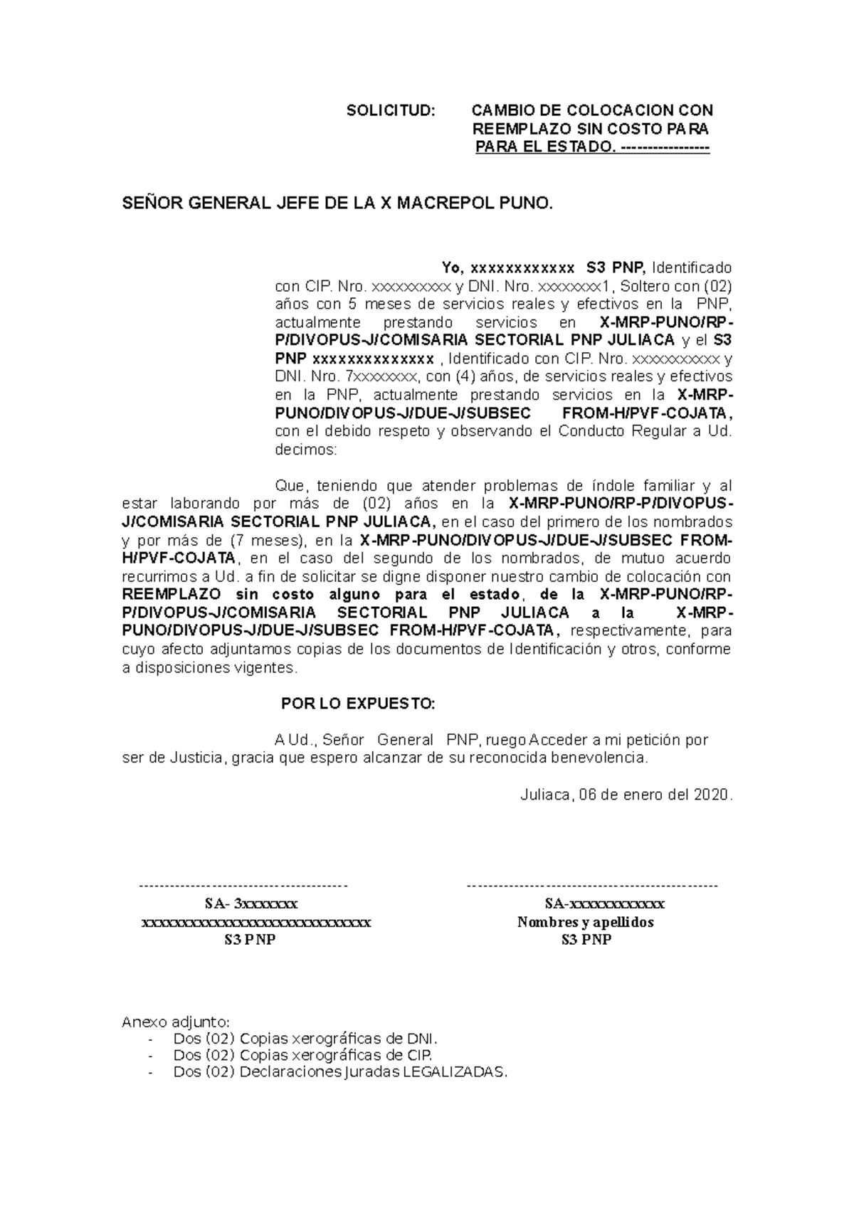 Solicitud de Permuta en la PNP - Cambio de Colocación Sin Costo - Studocu