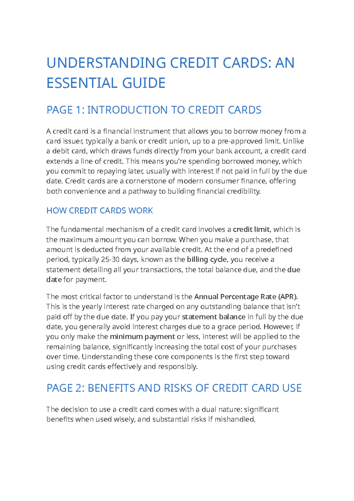 CREDIT 101: UNDERSTANDING CREDIT CARDS AND THEIR IMPACT - Studocu