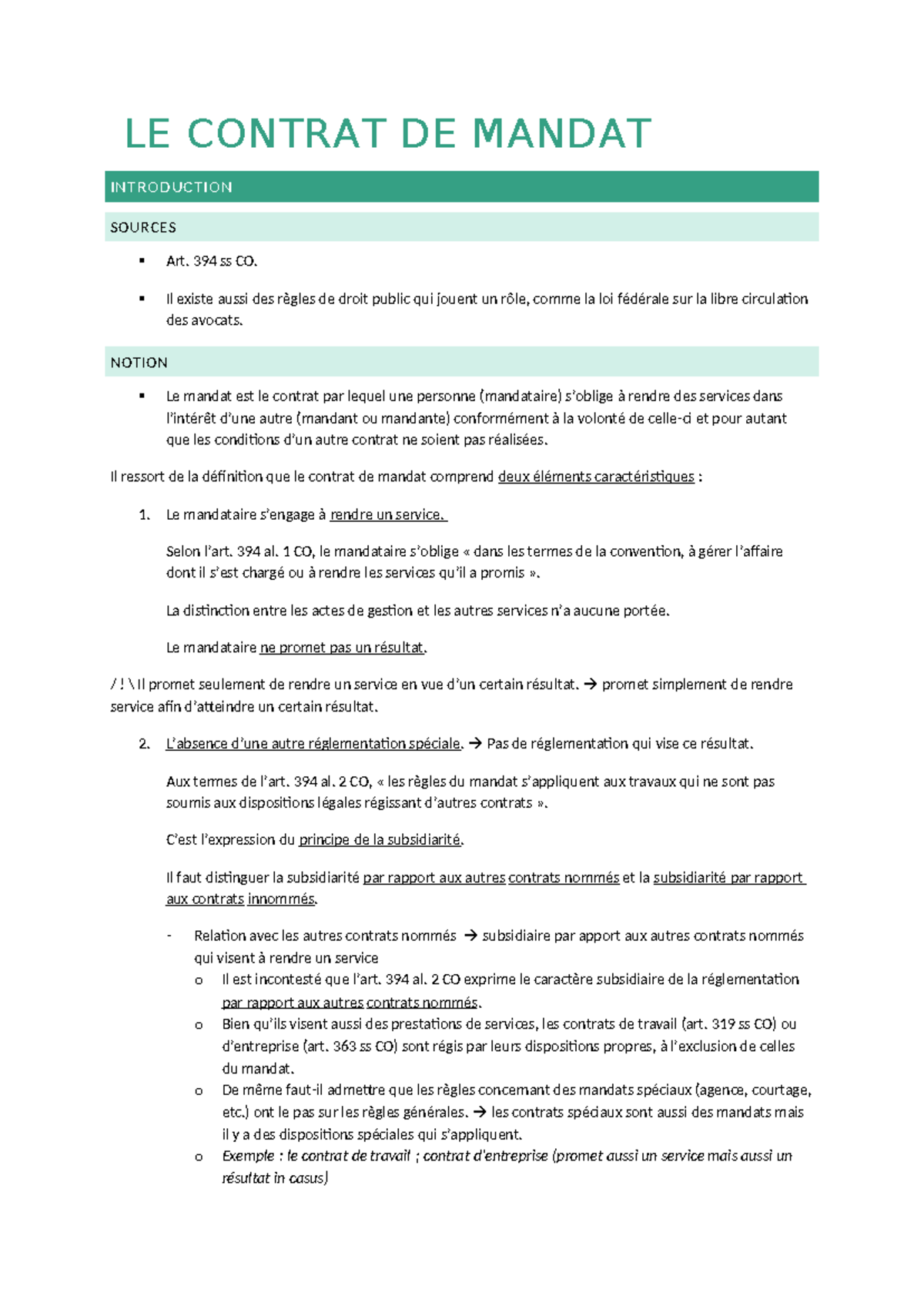 Le contrat de mandat en droit suisse : Analyse et obligations (CO ...