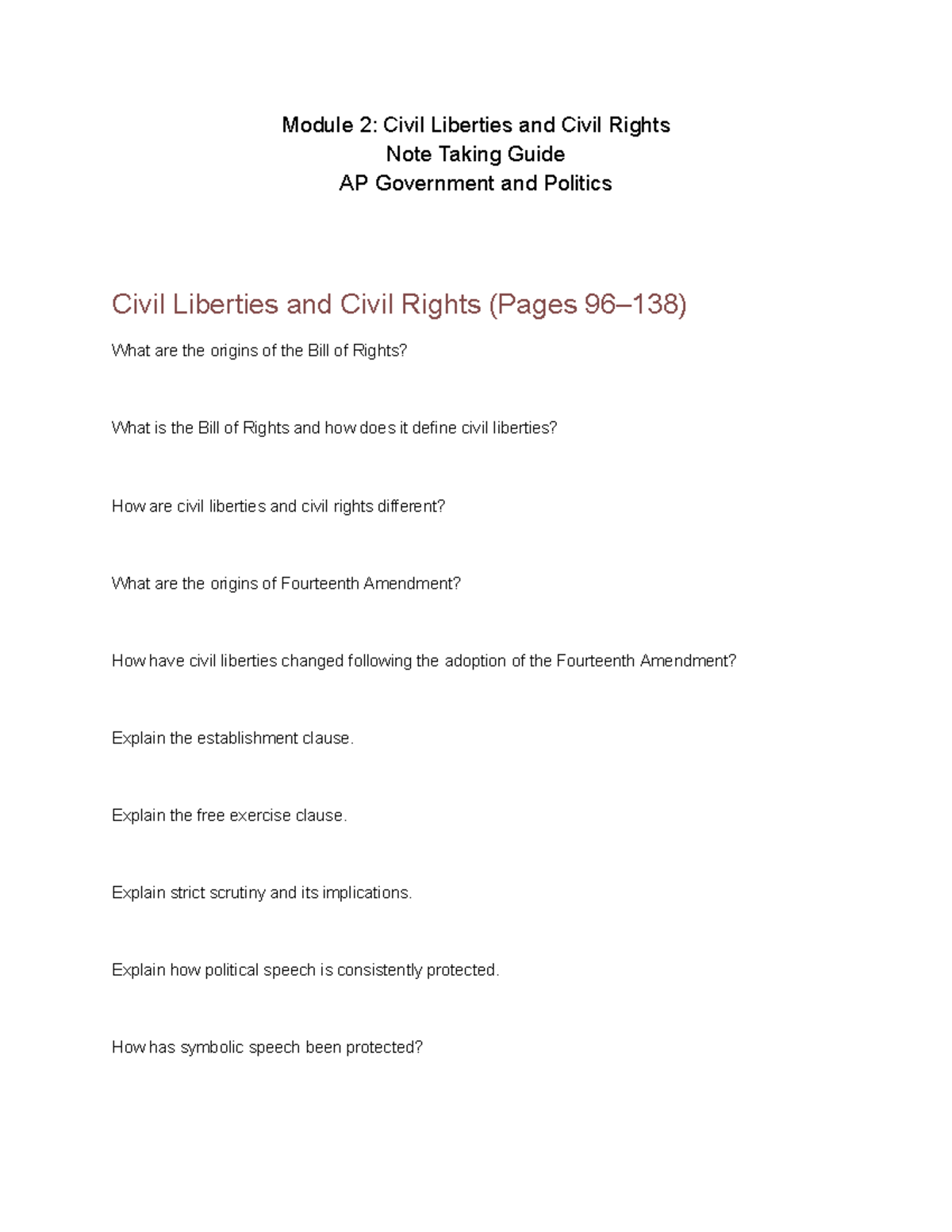 Mod 2: Civil Liberties & Rights Study Guide for AP Gov - Studocu
