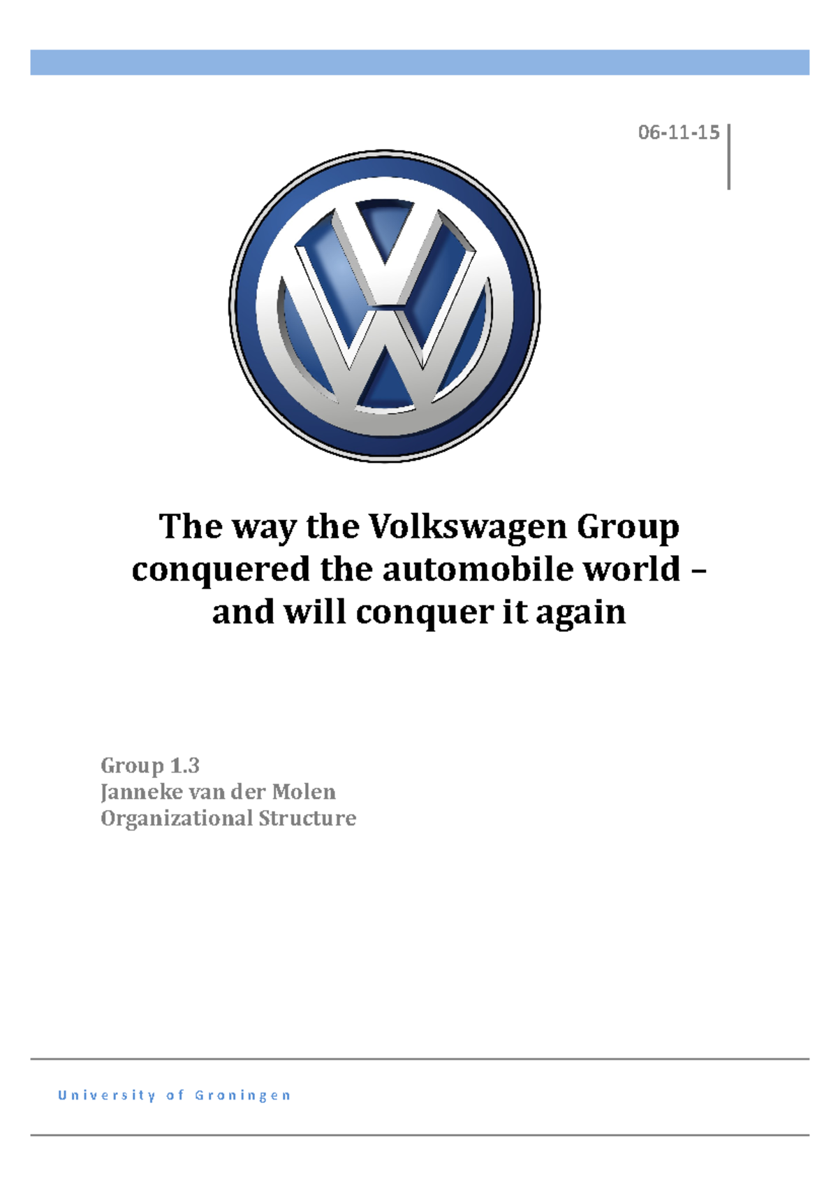 VW Group Case Study Exam Analysis - Strategies & Organizational ...