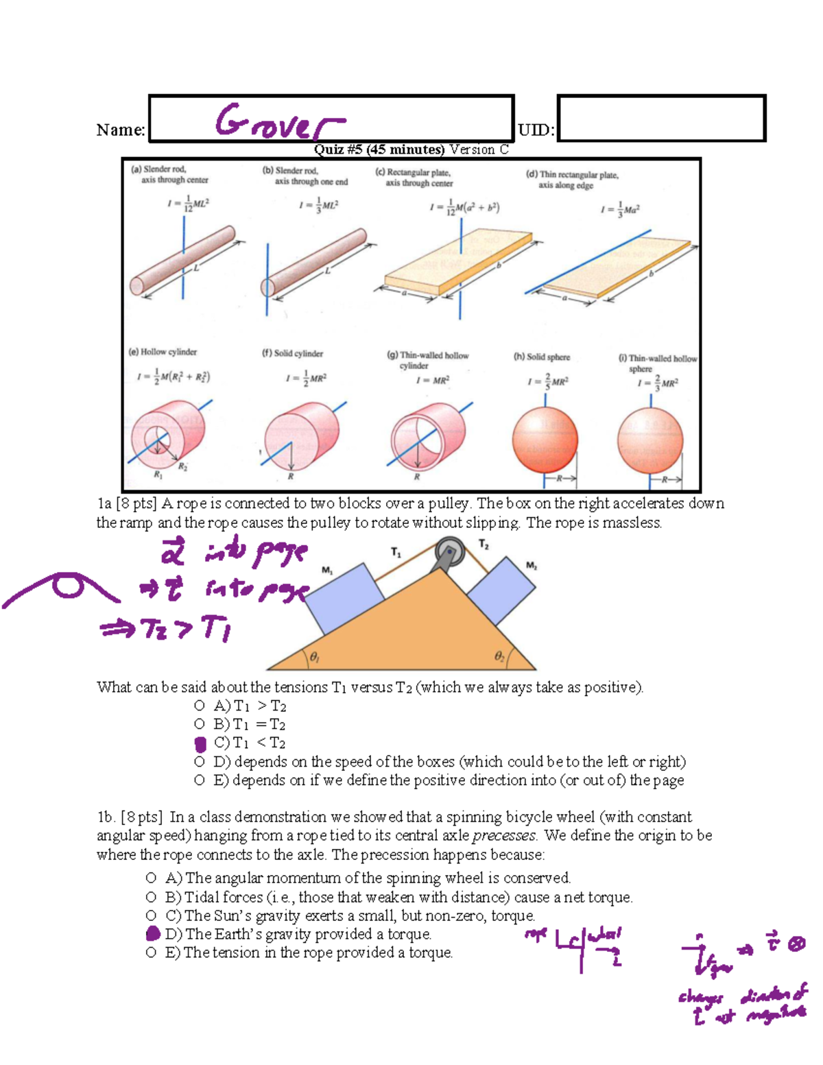 Quiz 5 C Solutions - Physics Concepts and Problems - Studocu