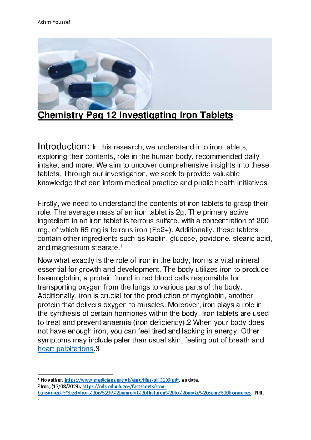 Chemistry Pag 12: Investigating Iron Tablets and Their Importance - Studocu