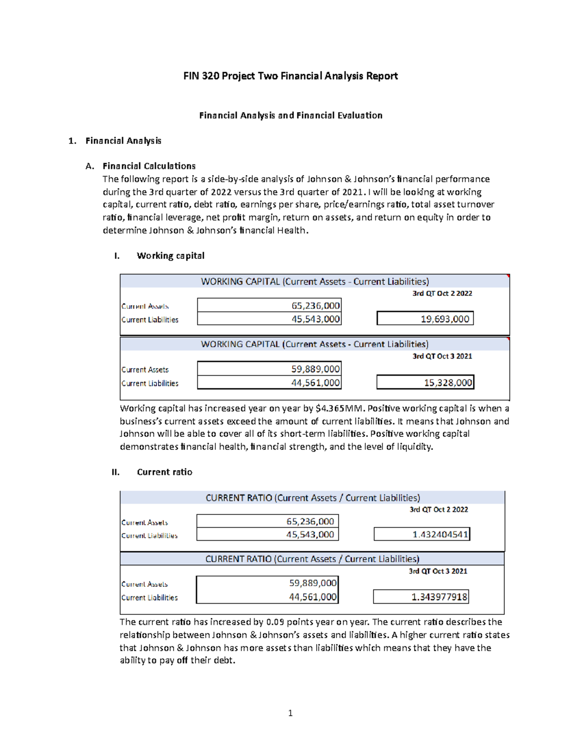 FIN 320 Project Two: Comprehensive Financial Analysis of J&J - Studocu