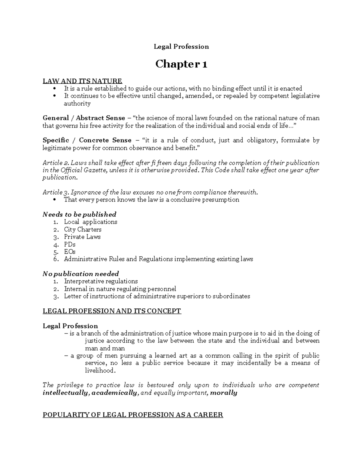 Legal Profession Overview and Key Insights: Notes for Law 101 - Studocu