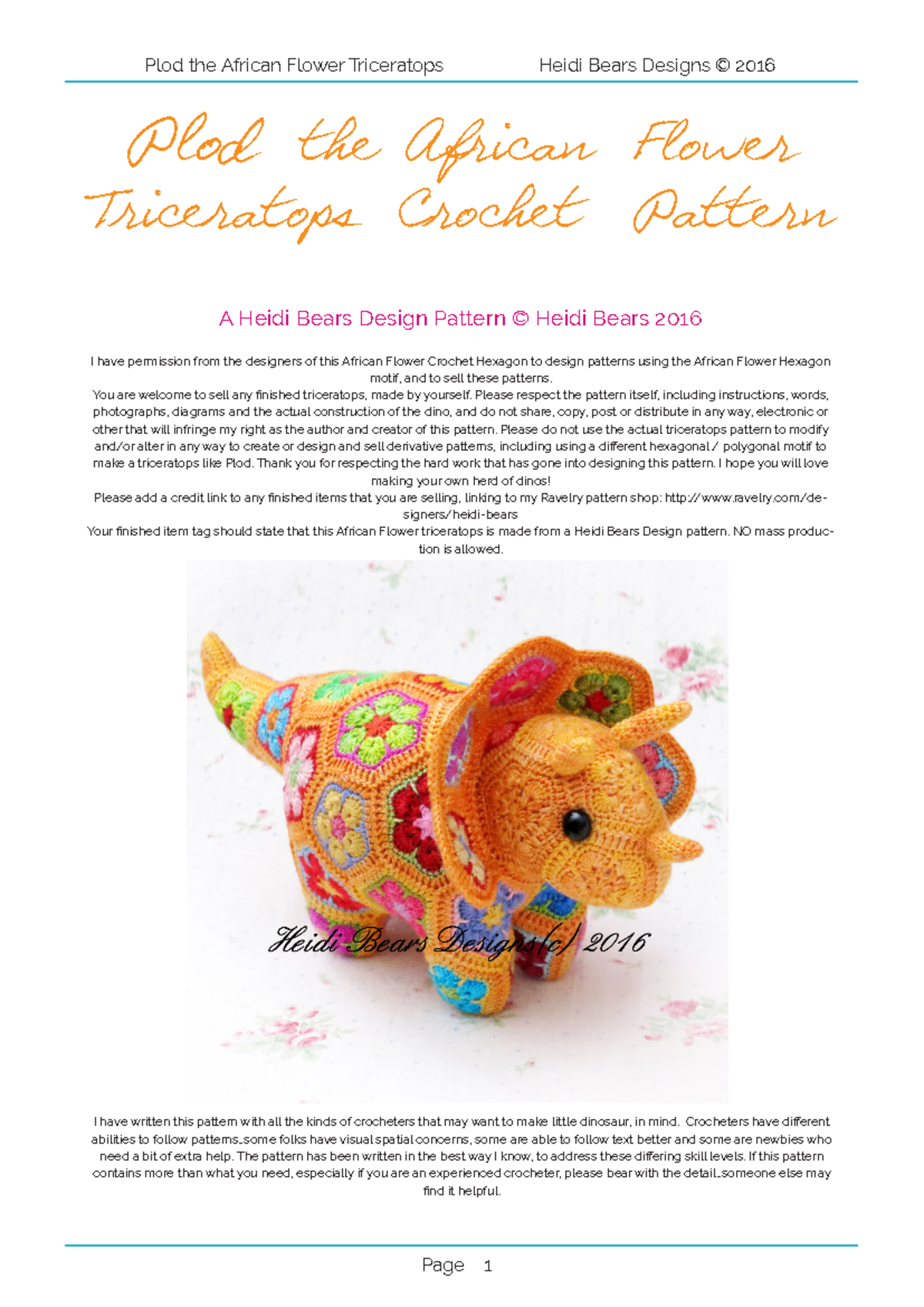 Plod the African Flower Triceratops Crochet Pattern Guide - Studocu