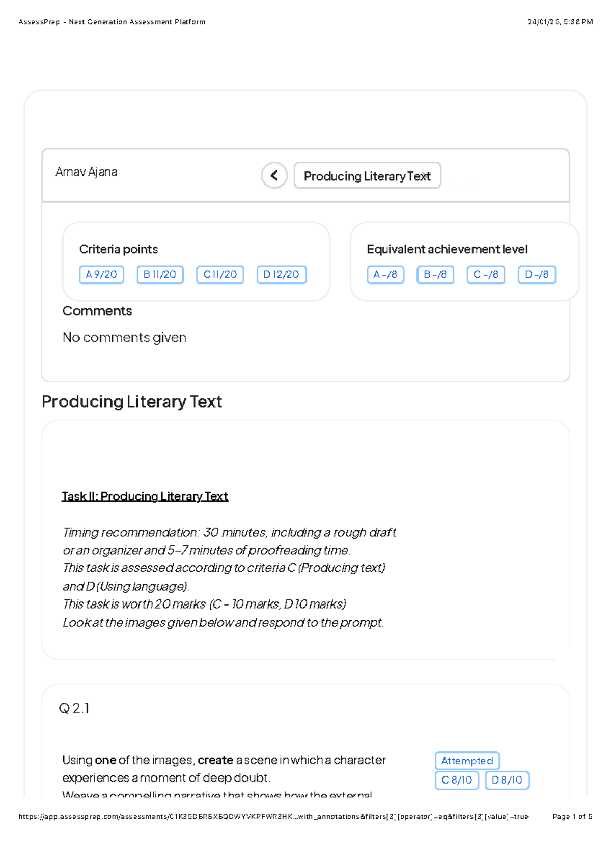 ENG 101: Producing Literary Text - Task II Narrative Assessment - Studocu