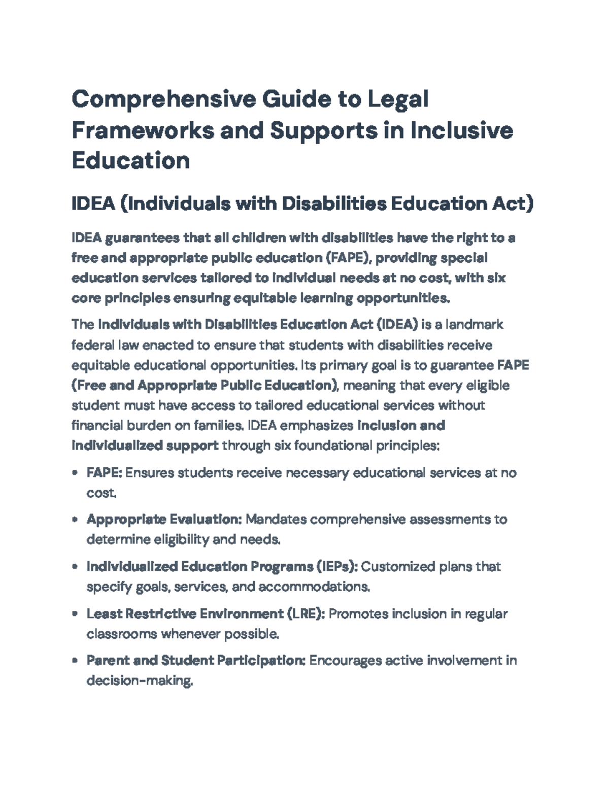 Comprehensive Overview of Legal Frameworks for Inclusive Education IDEA ...