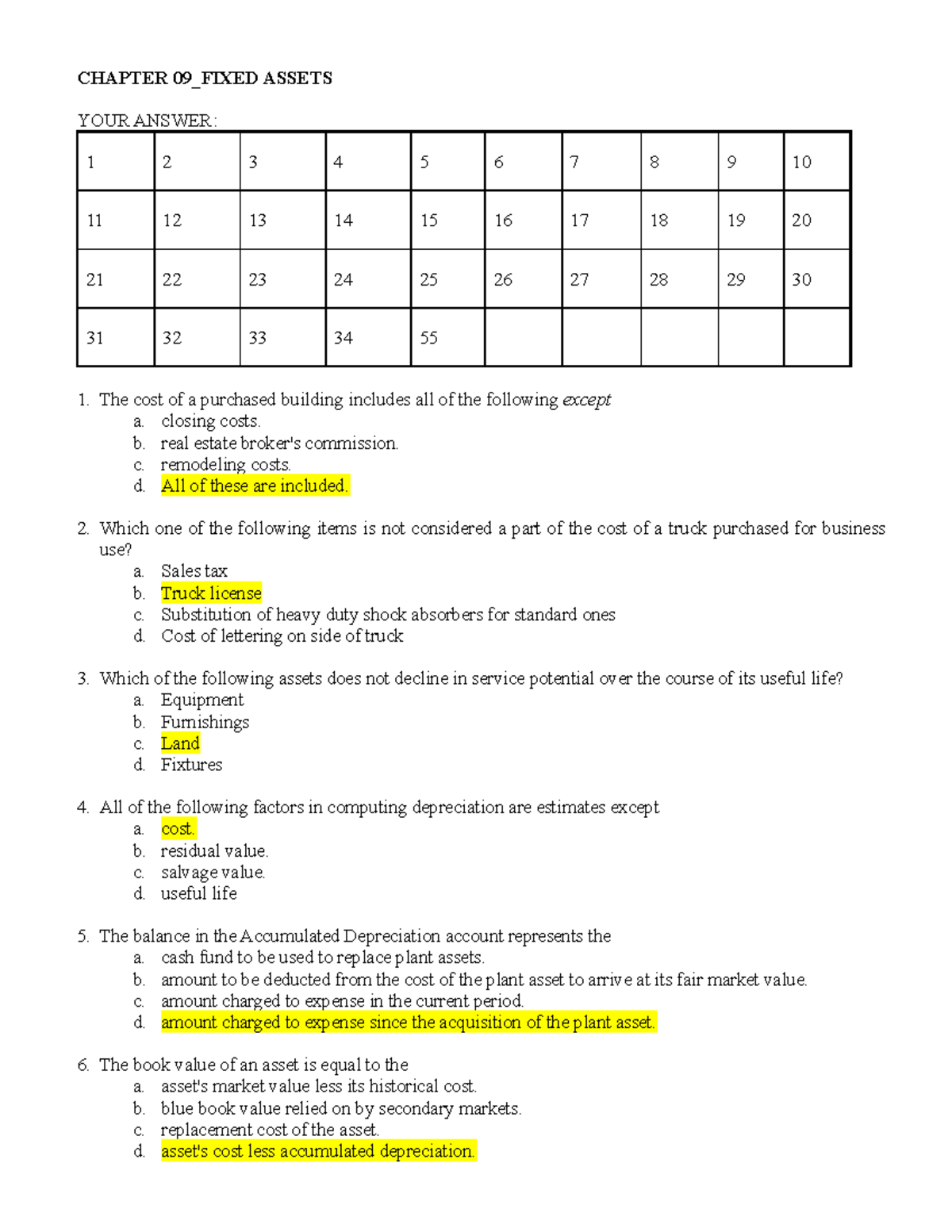 CHAPTER 09: Fixed Assets - Multiple Choice Solutions - Studocu