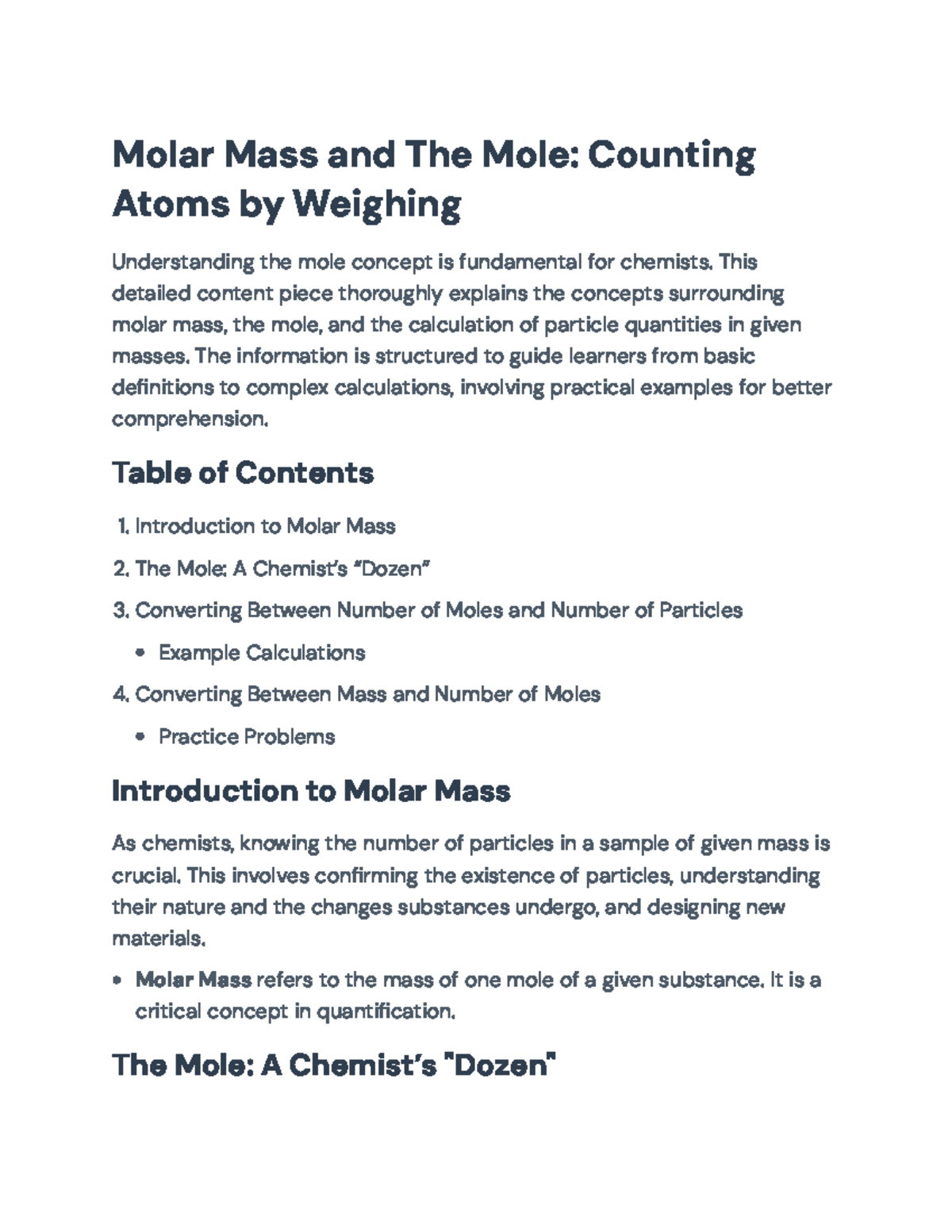 Understanding Molar Mass and the Mole: Calculating Particle Quantities ...