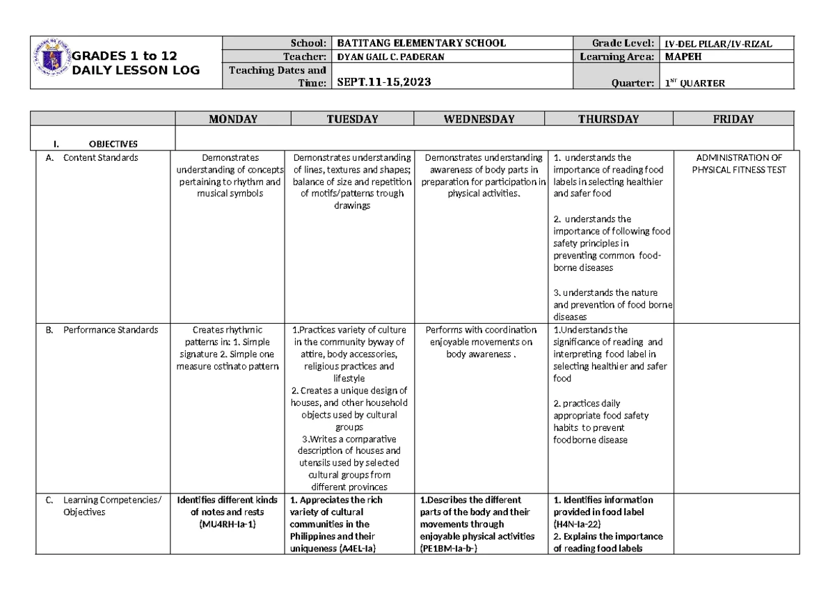 Matatag DLL WEEK 3 - English G4 Q2 Lesson Plan and Activities - Studocu