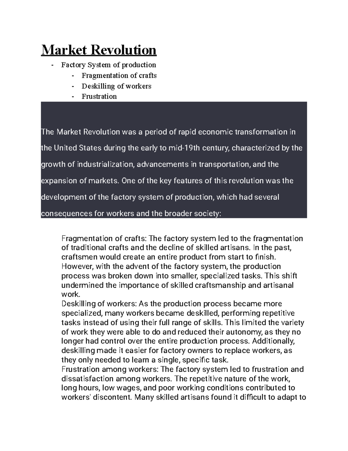Market Revolution - lecture notes Rachel Gunter - Market Revolution ...
